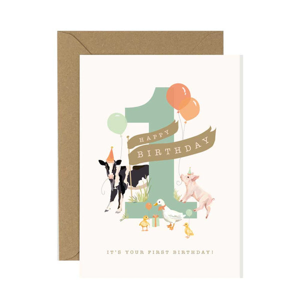1st Birthday Card Farmyard Fiesta - Sirocco Design